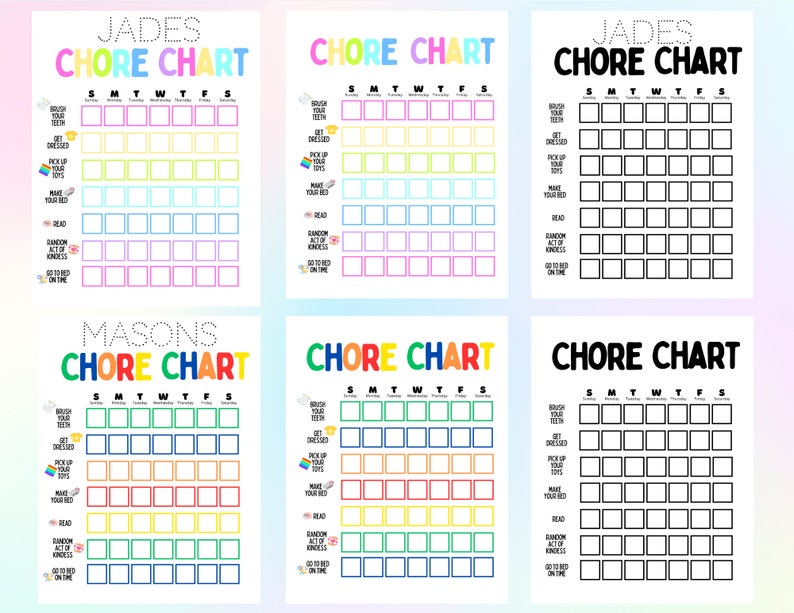 Editable Chore Chart, Kids Chore Chart, Chore Chart for Kids Printable ...