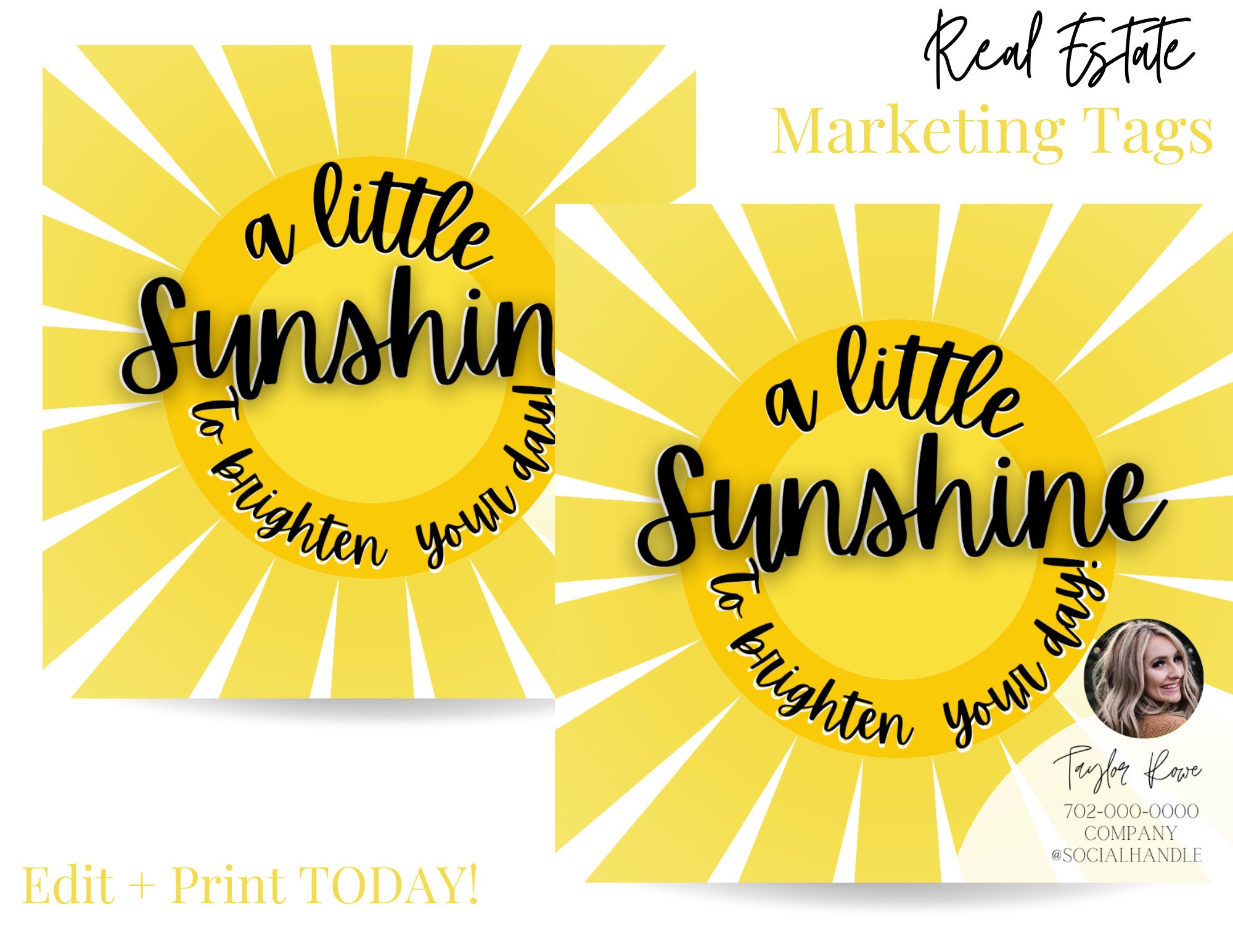 Pop by Gift Tag, A Little Sunshine to Brighten Your Day Gift Tag, Real Estate Printable, Realtor ...