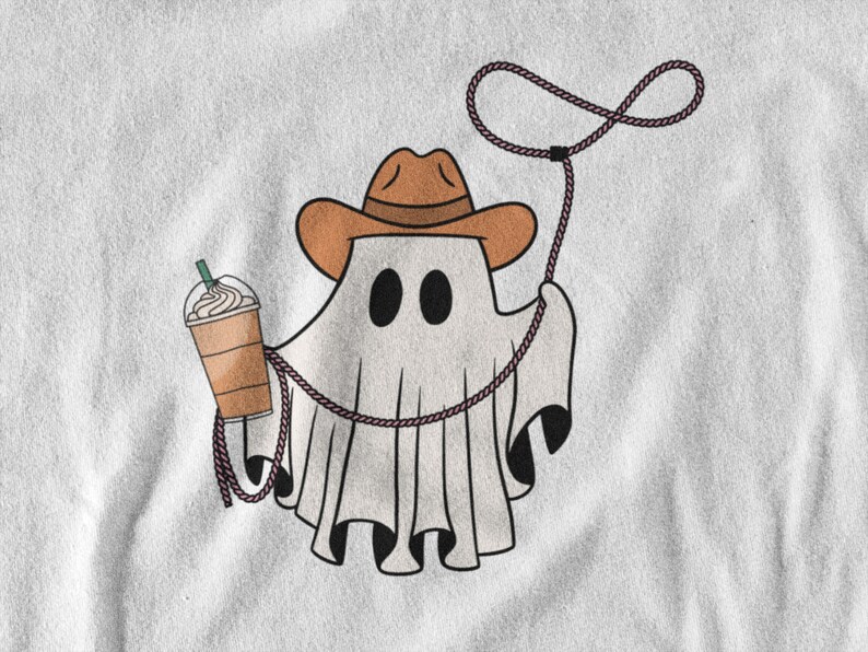Ghost Cowboy SVG, Halloween Trend Shirt PNG, Iced Coffee Ghost, Boot ...