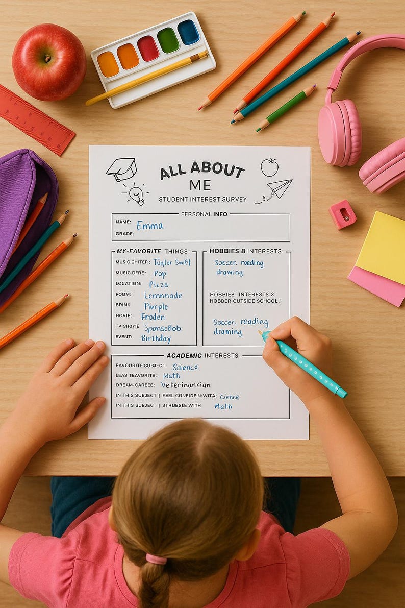 All About Me Activity Sheet, Back to School, Student Interest Survey ...