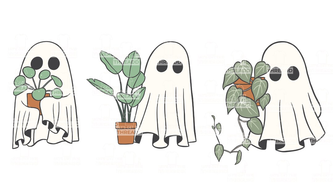 Plant Lover Halloween, Ghost With Plants PNG, Spooky Plants, Botanical ...