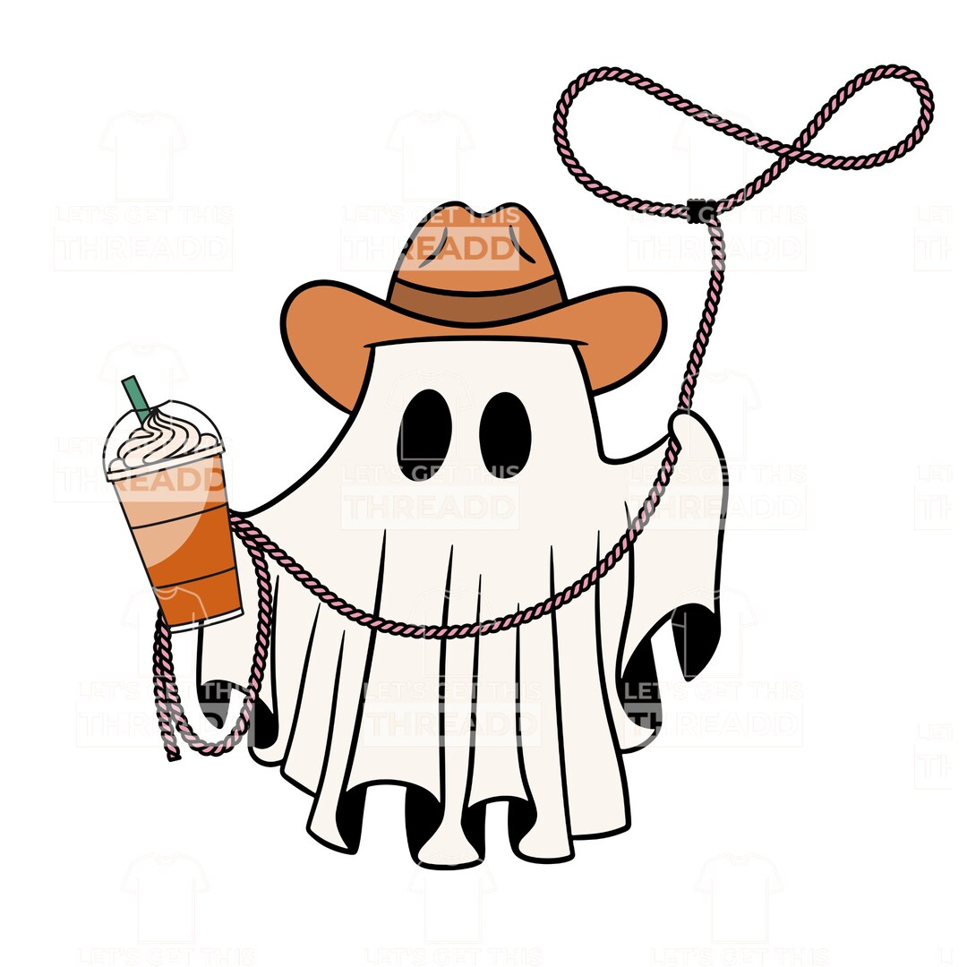Ghost Cowboy SVG, Halloween Trend Shirt PNG, Iced Coffee Ghost, Boot ...