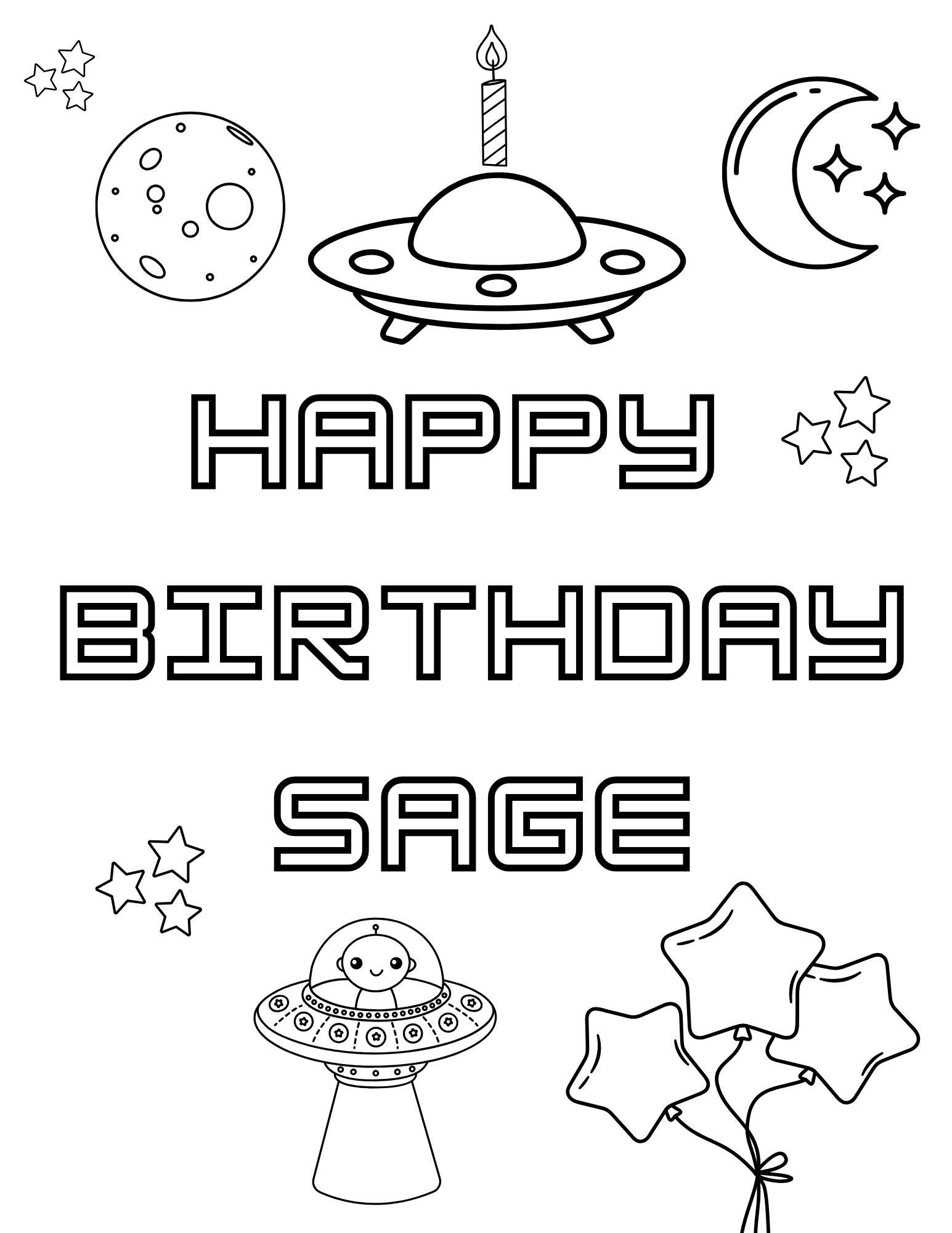 Custom Space Birthday Coloring Sheet , Personalized Coloring Sheet for ...