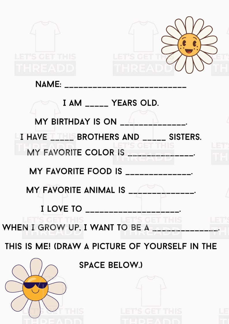All About Me Printable PNG Bundle, 30 Back to School Worksheets, Get to ...