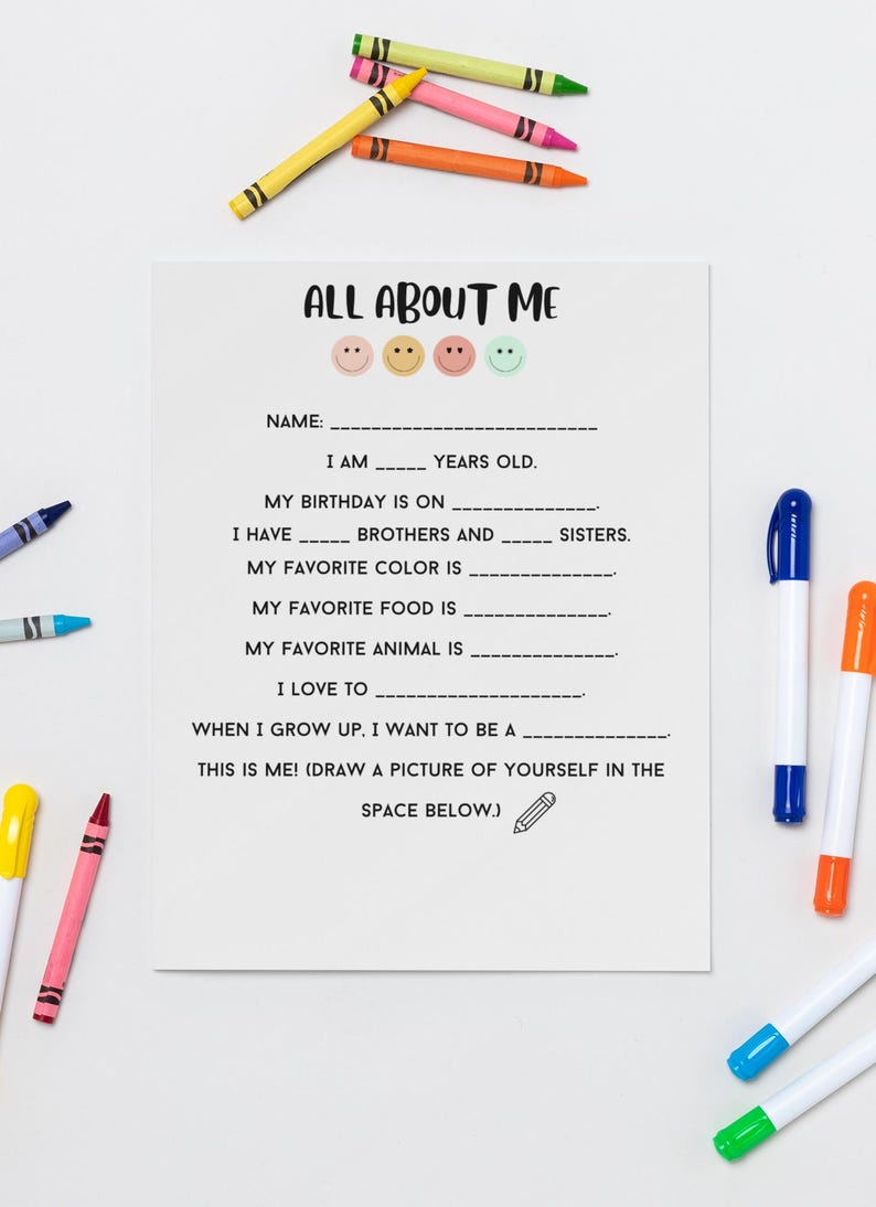 Get to Know Me, All About Me, Back to School Worksheet Kids, About Me ...