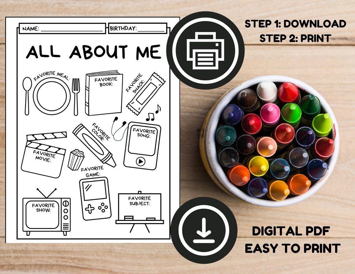 All About Me Printable, Back to School Worksheet Kids, Get to Know Me ...