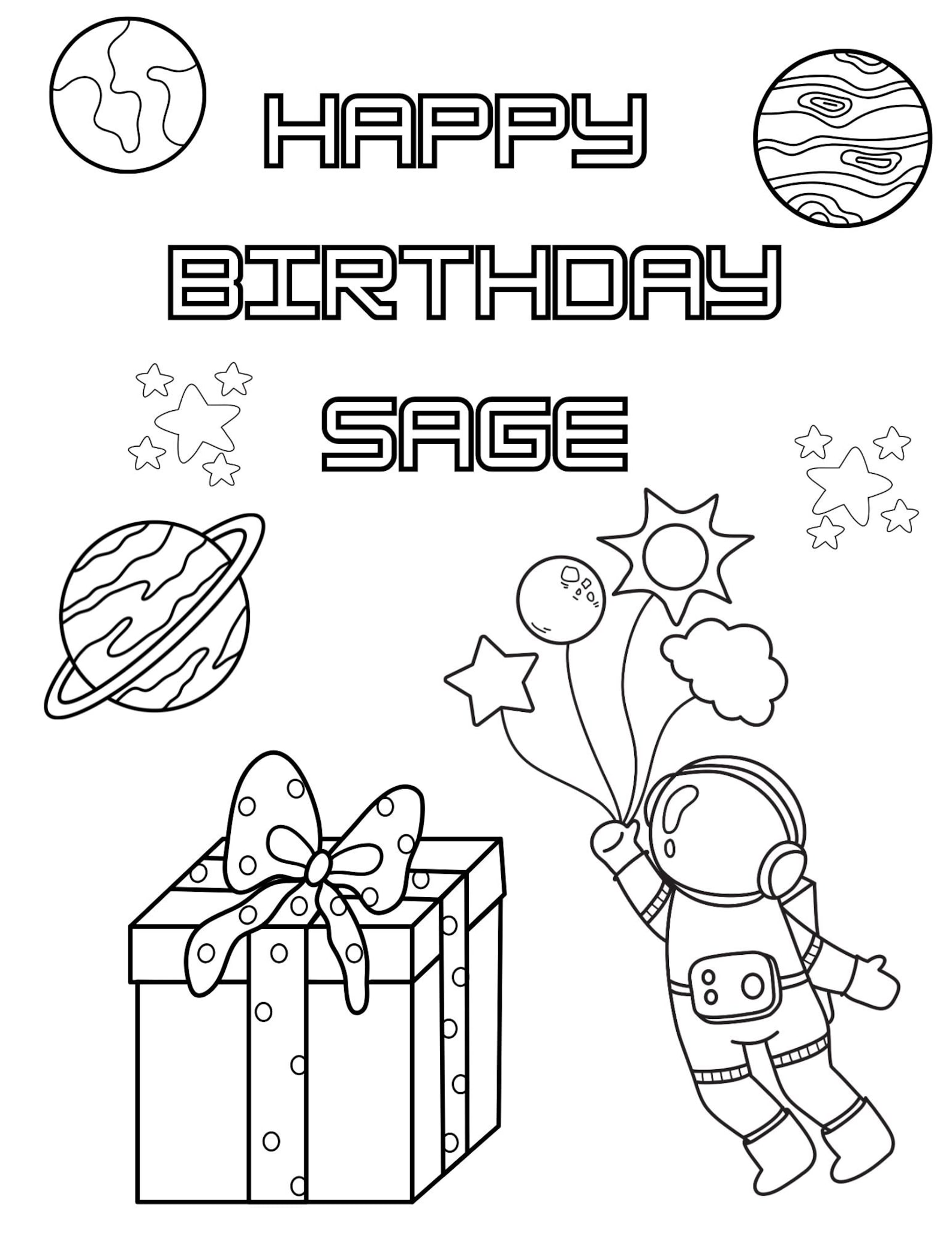 Custom Space Birthday Coloring Sheet, Personalized Astronaut Party ...