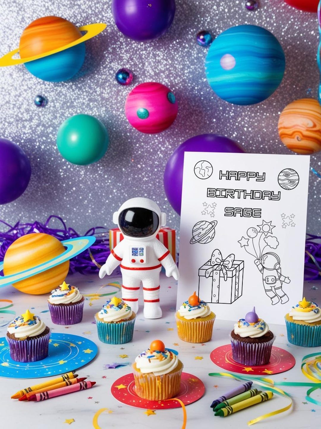 Custom Space Birthday Coloring Sheet , Personalized Coloring Sheet for ...