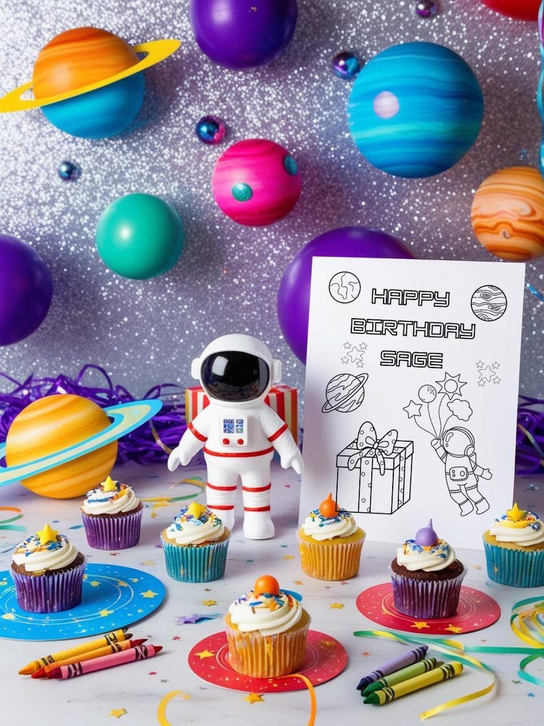 Custom Space Birthday Coloring Sheet, Personalized Astronaut Party ...