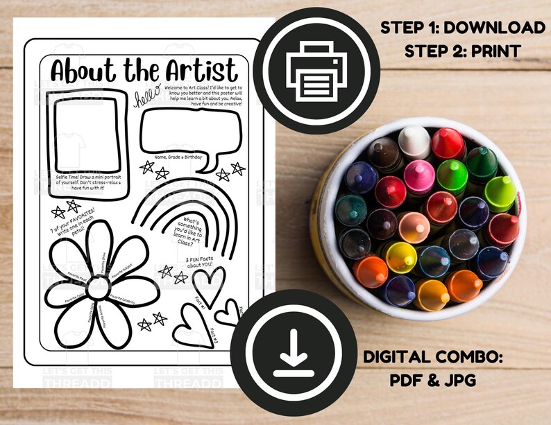All About Me Art Class Printable Worksheet (PDF) - Etsy
