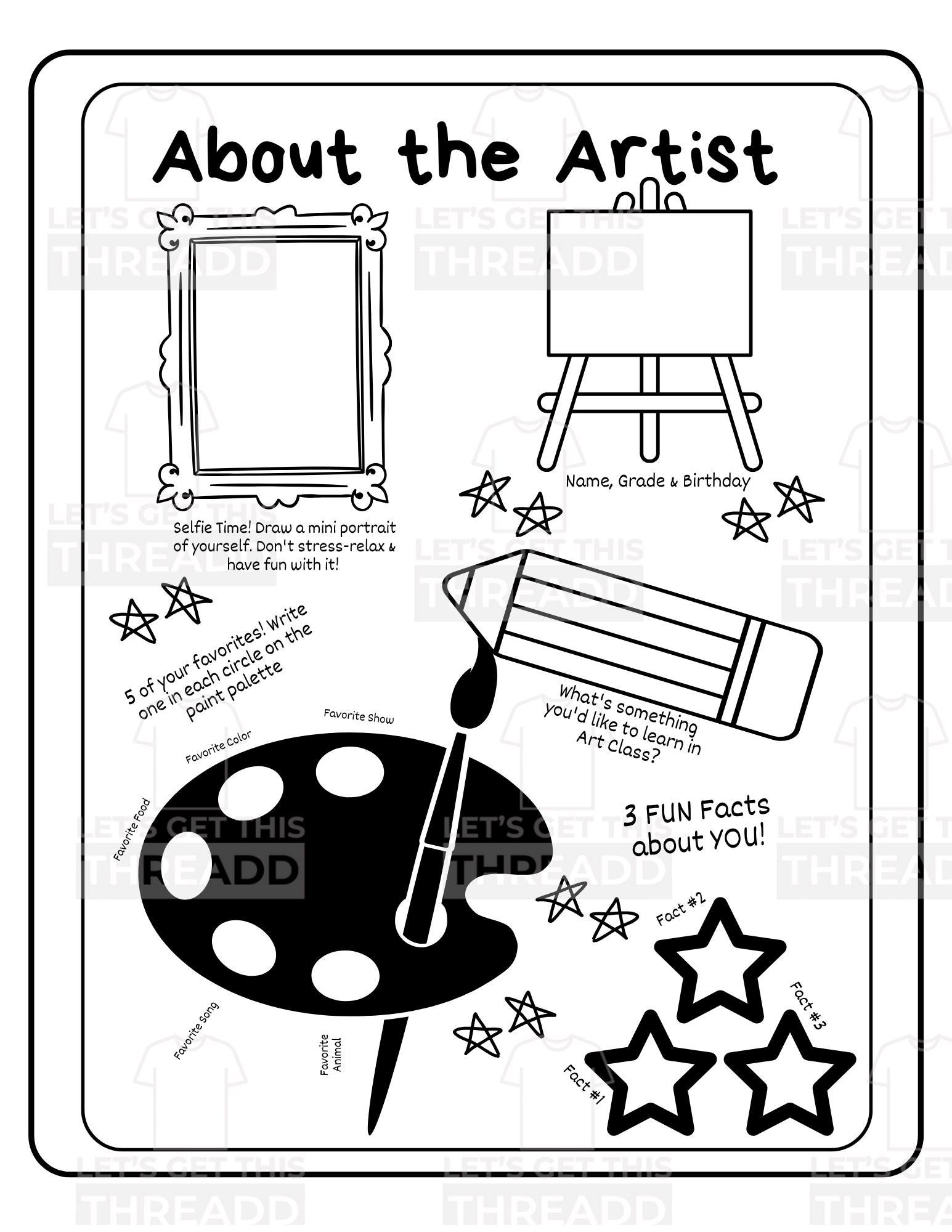 Art Class Printable, All About Me Printable, Back to School Worksheet ...