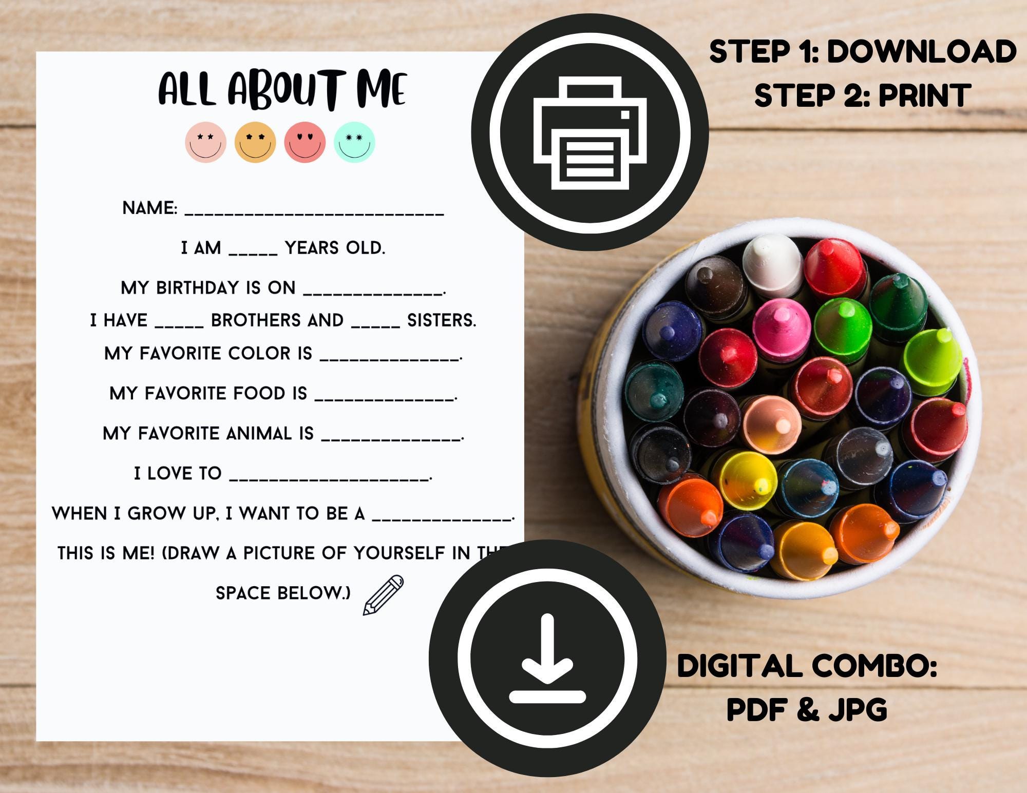 Get to Know Me, All About Me, Back to School Worksheet Kids, About Me ...
