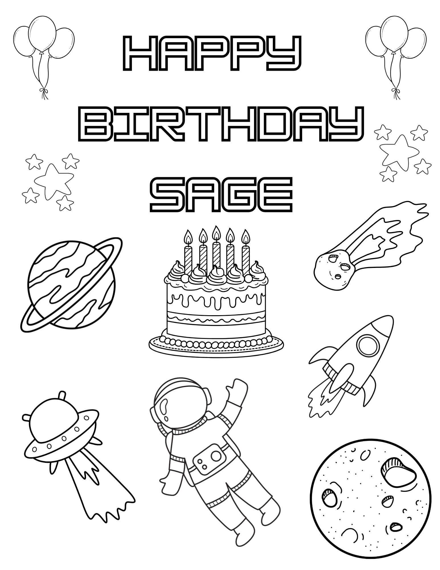 Custom Space Birthday Coloring Sheet , Personalized Coloring Sheet for ...