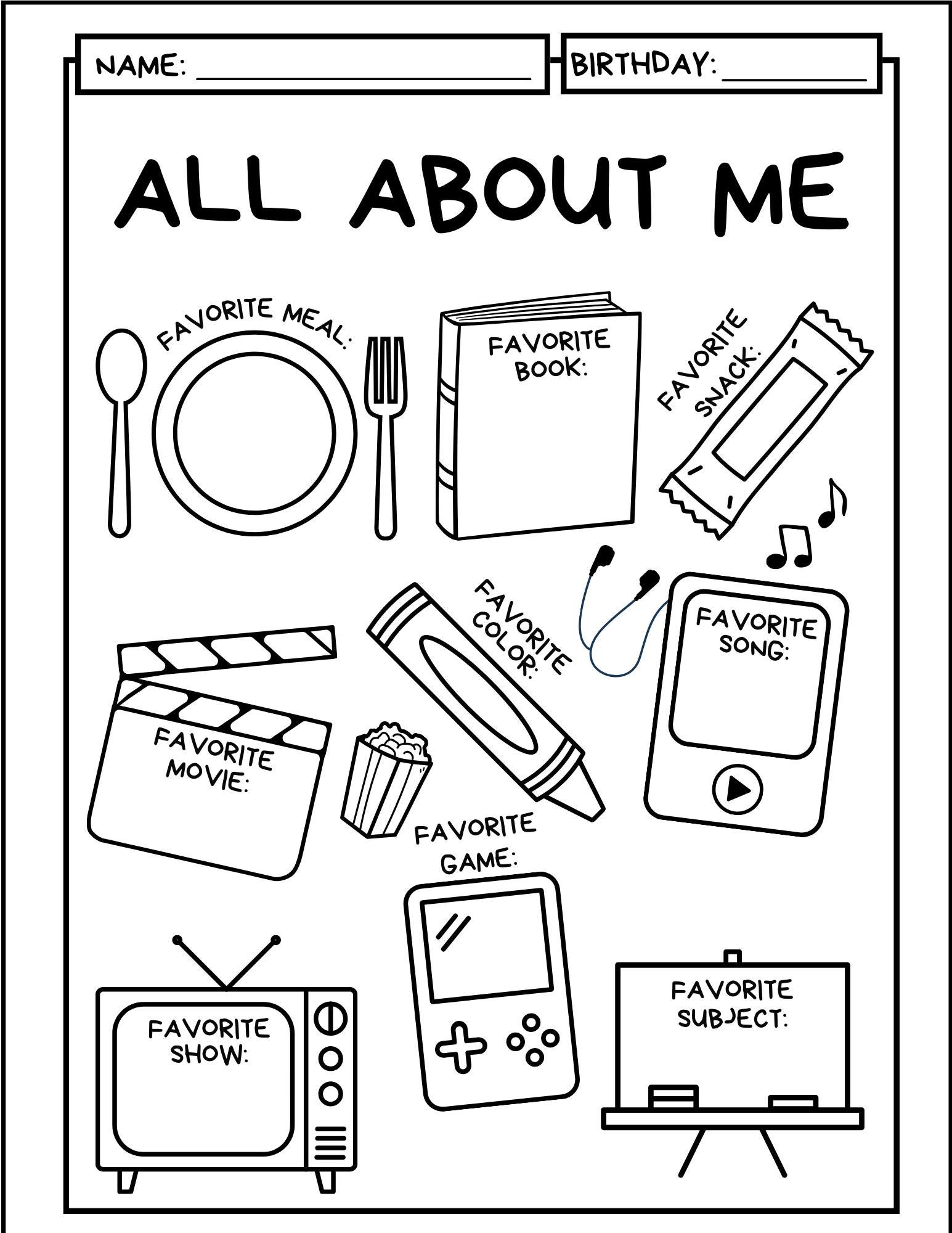 All About Me Printable, Back to School Worksheet Kids, Get to Know Me Classroom Activity, About ...