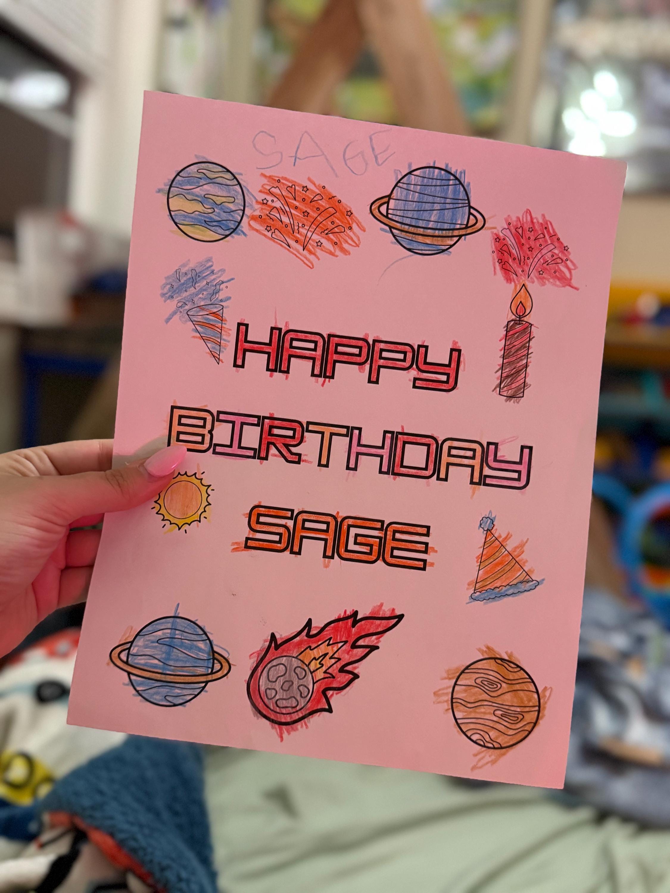 Custom Space Birthday Coloring Sheet , Personalized Coloring Sheet for ...