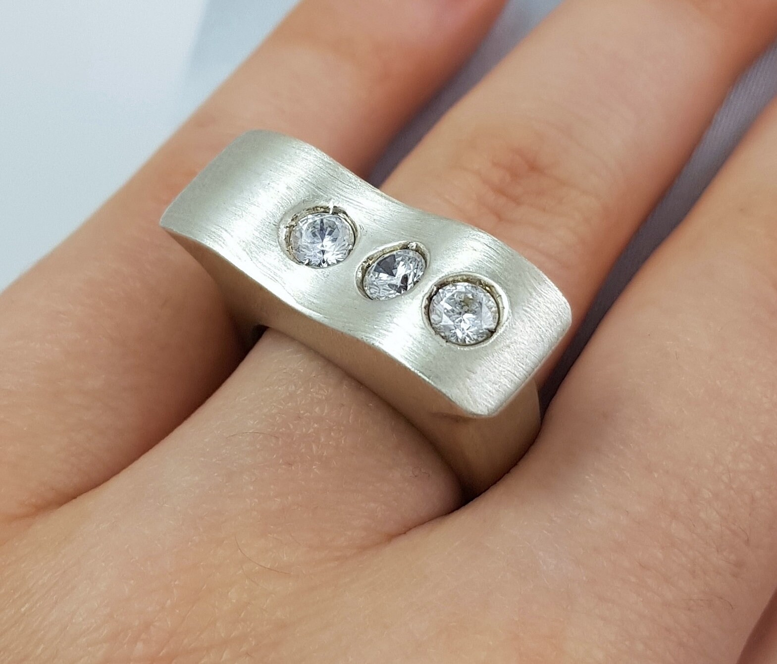 925 Sterling Silver CZ Swarovski Ring Size 8 US Silver Ring One Of A