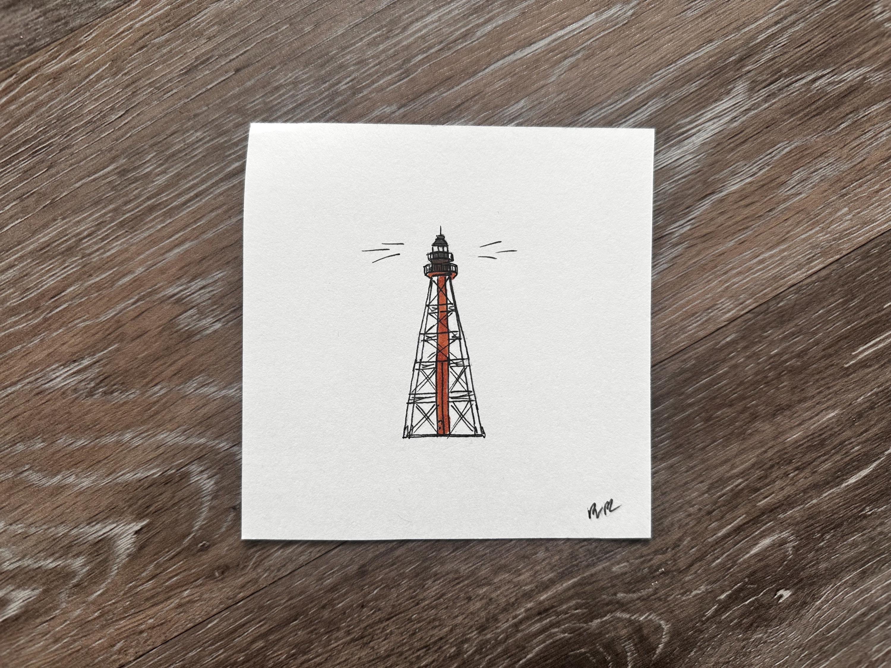 Custom Colored Mini Lighthouse Drawing 4x4 Inches - Etsy