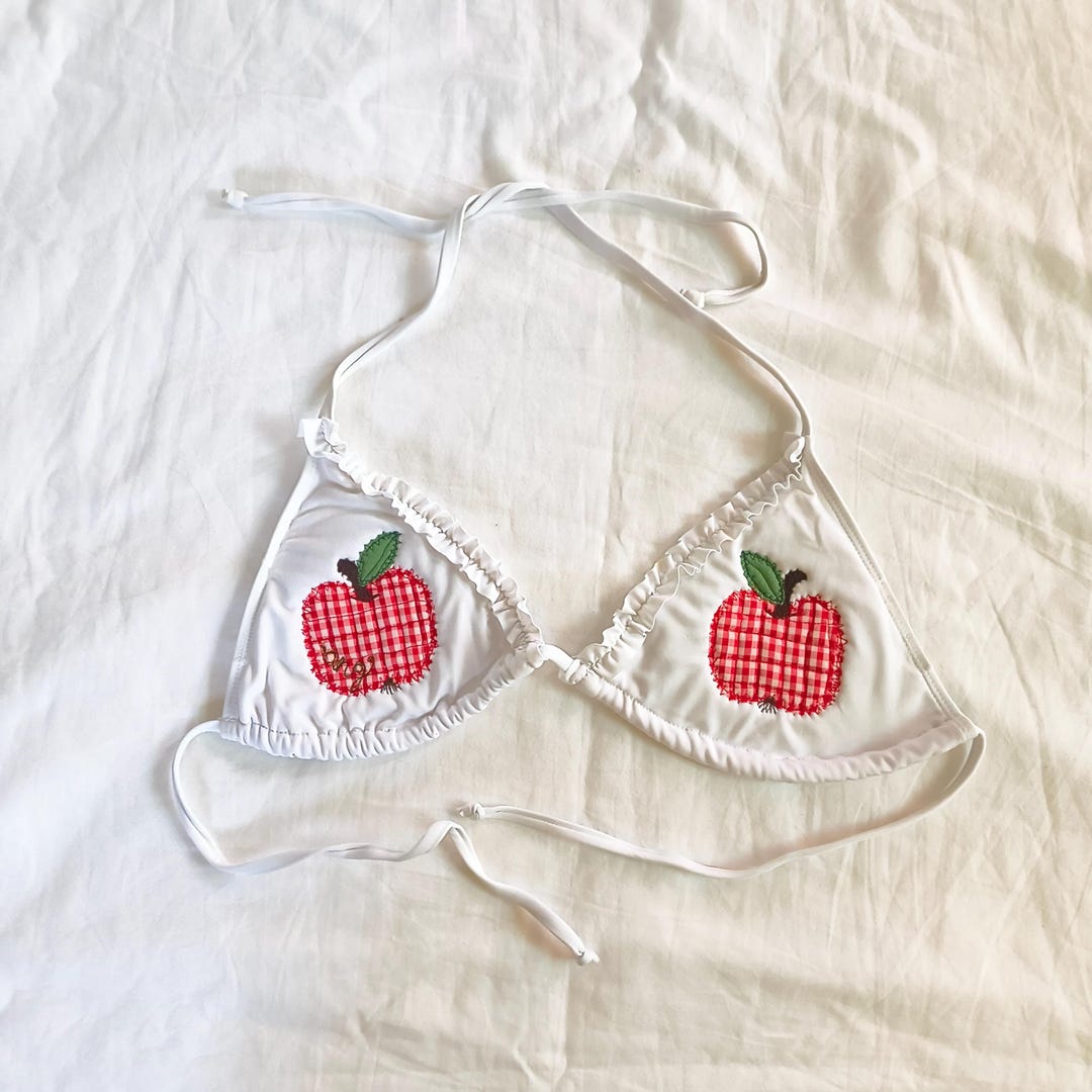 Upcycled Apple Patchwork White Large Junior Women's Bikini Top Swimsuit ...