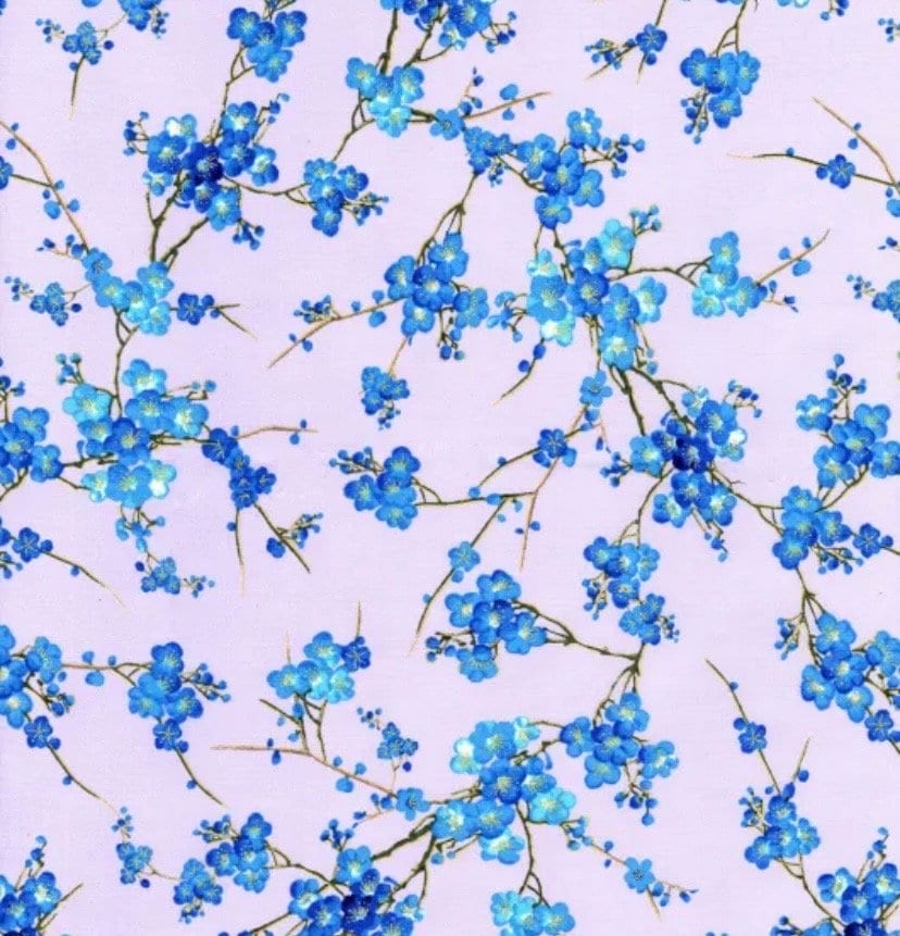 Blue Metallic Floral Blossom Premium Cotton Fabric 1/2 Yard - Etsy