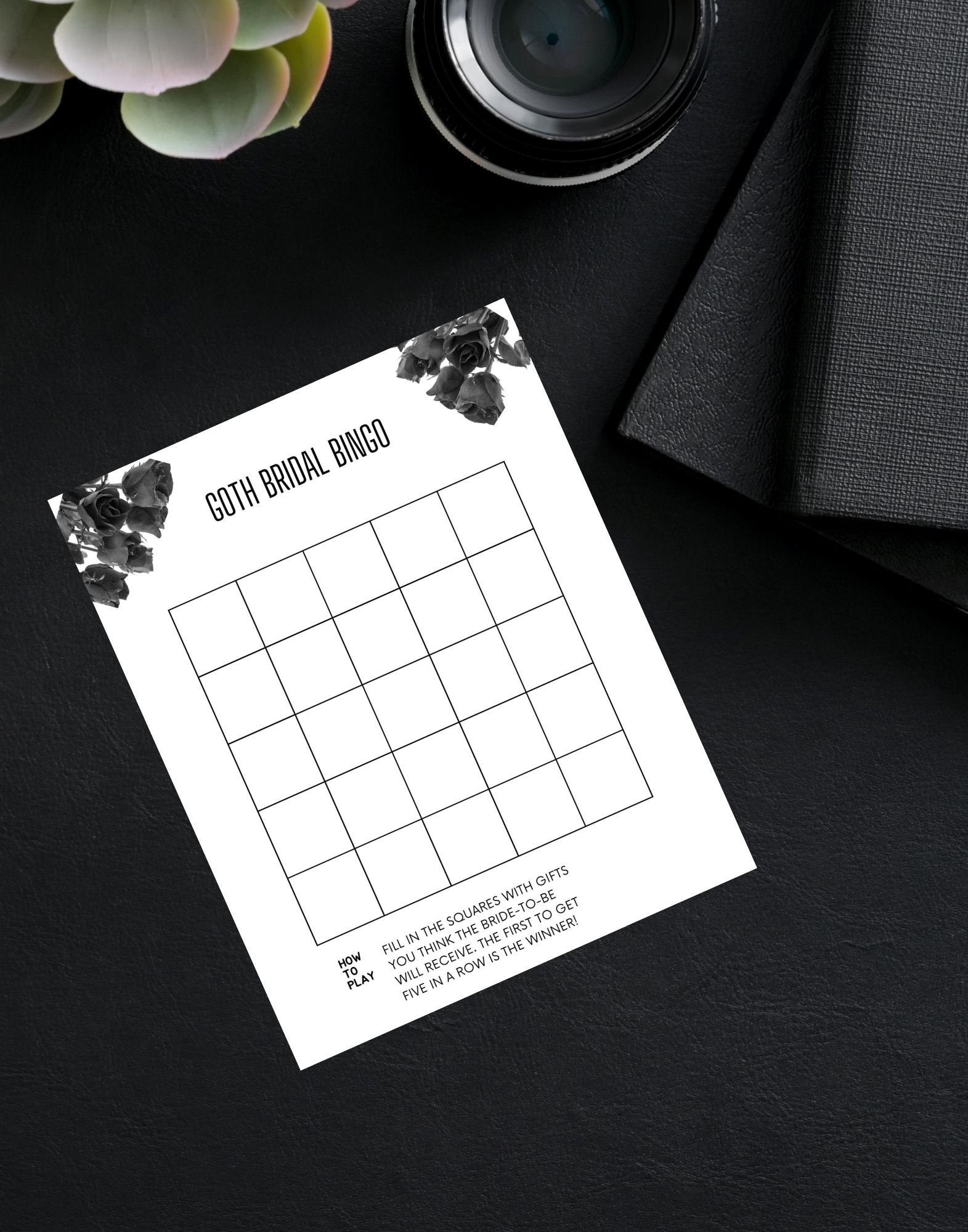 Goth Bridal Bingo Black Roses Games for Bridesmaids and Bachelorette ...