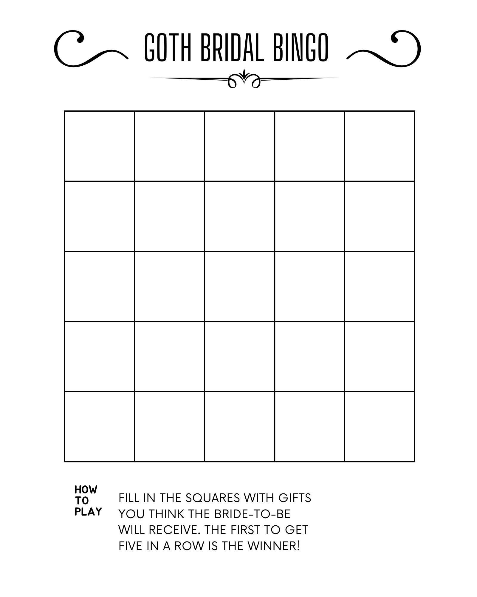 Goth Bridal Bingo Printable Wedding Games for Bridesmaids and - Etsy