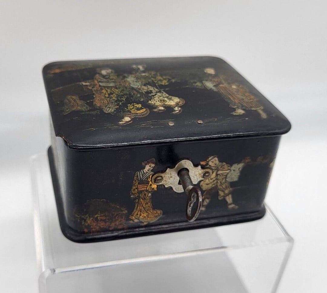 Old Keepsake Box With Lock and Key Small Black Box With Working Lock ...