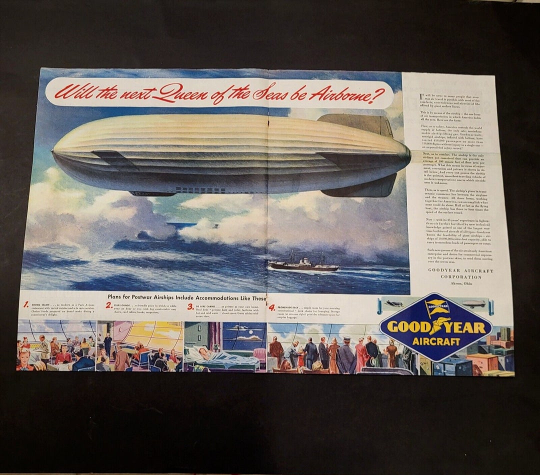 Magazine Ad 1945 Goodyear Blimp Double Page Ad 21in Wide X 14in High ...