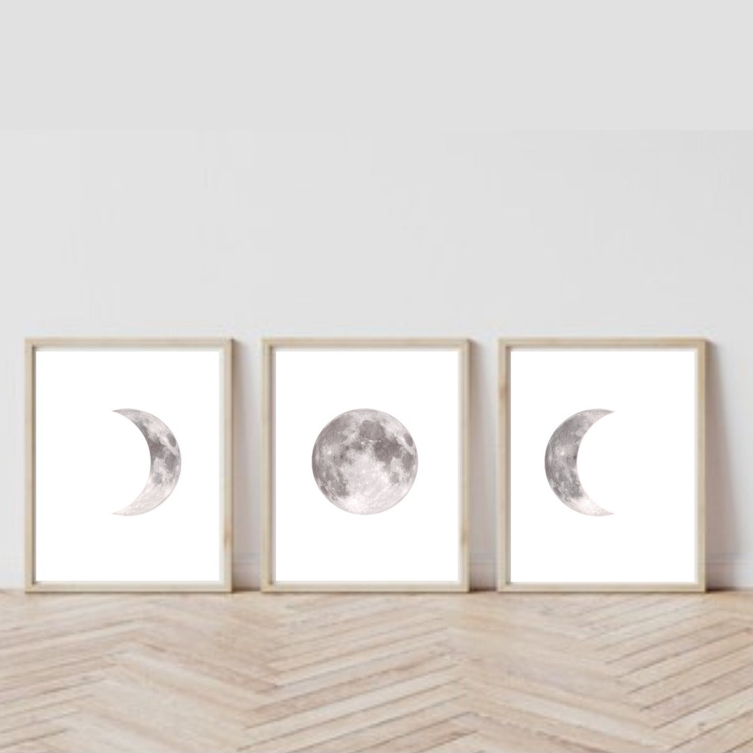 Moon Phases Printable Wall Art, Moon Art Prints Set of 3, Boho Home ...