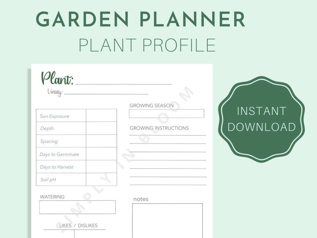 Printable Garden Planner, Printable Plant Profile, Planting Guide ...