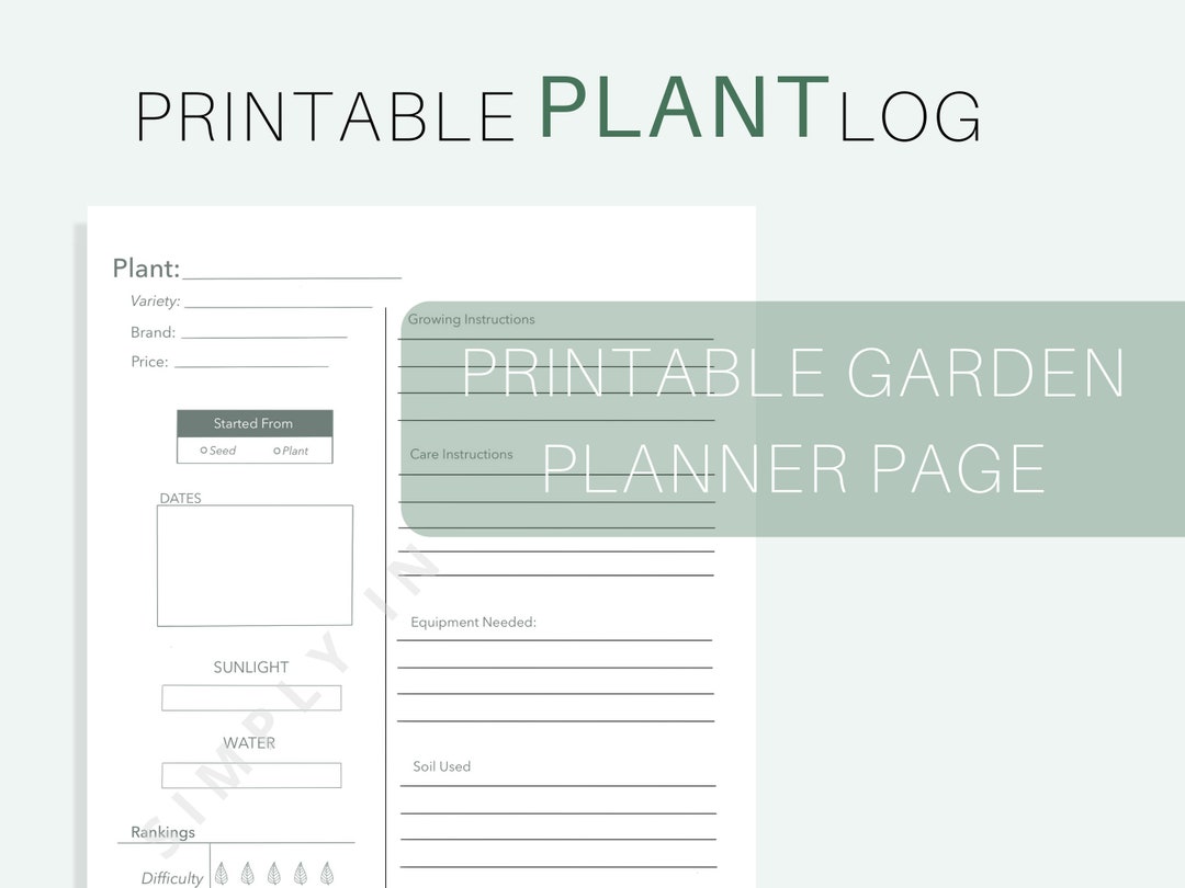 Printable Plant Log, Garden Planner Insert, Plant and Seed Organizer ...