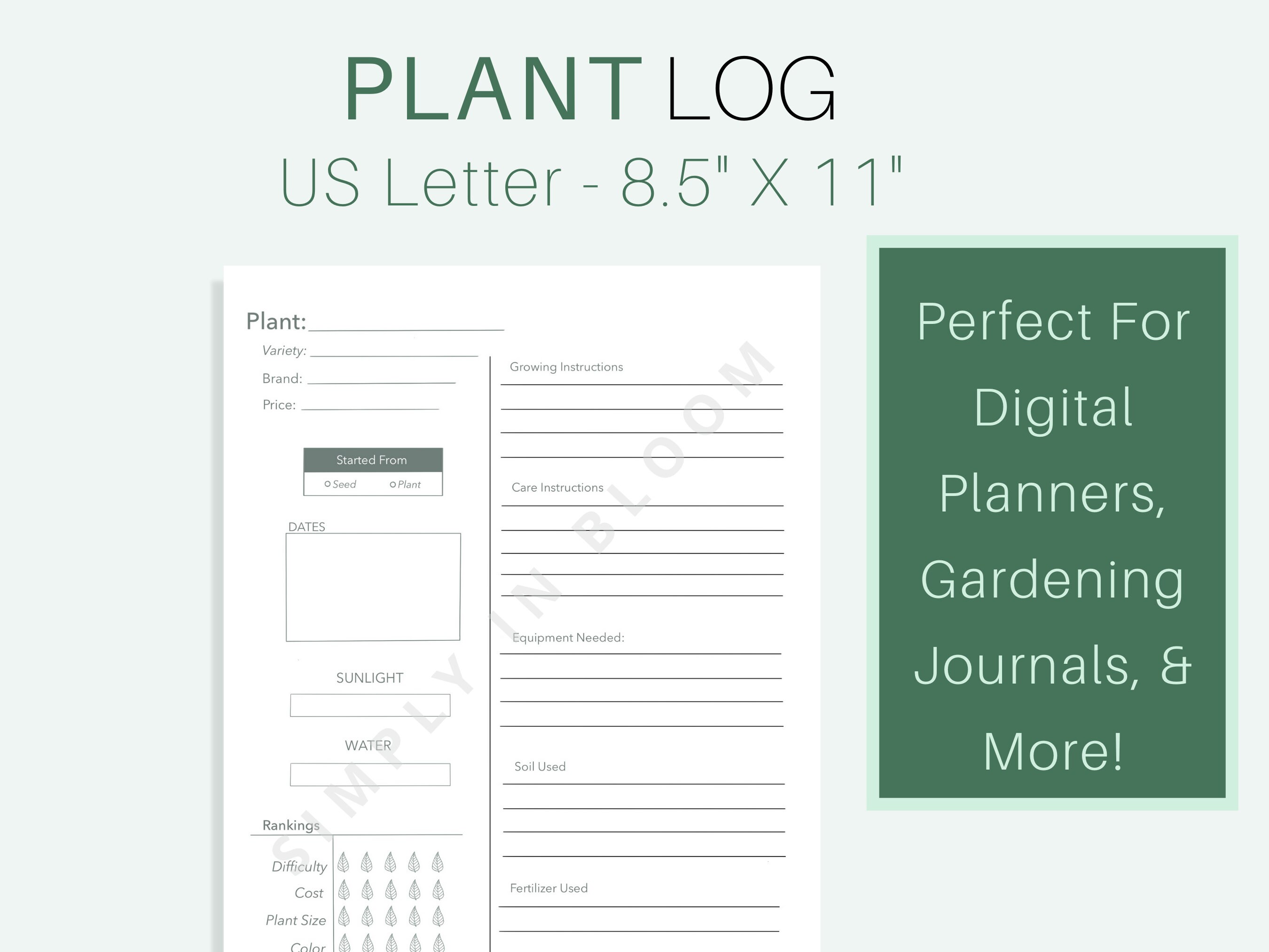 Printable Plant Log, Garden Planner Insert, Plant and Seed Organizer ...