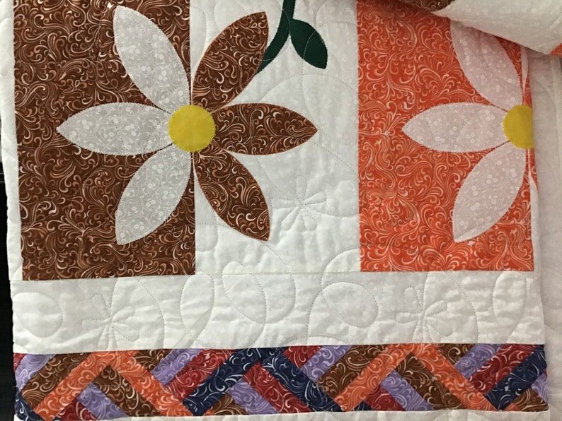 Appliquéd Daisy Quilt, Made in Newfoundland, Twin Size 74x90, Cotton ...