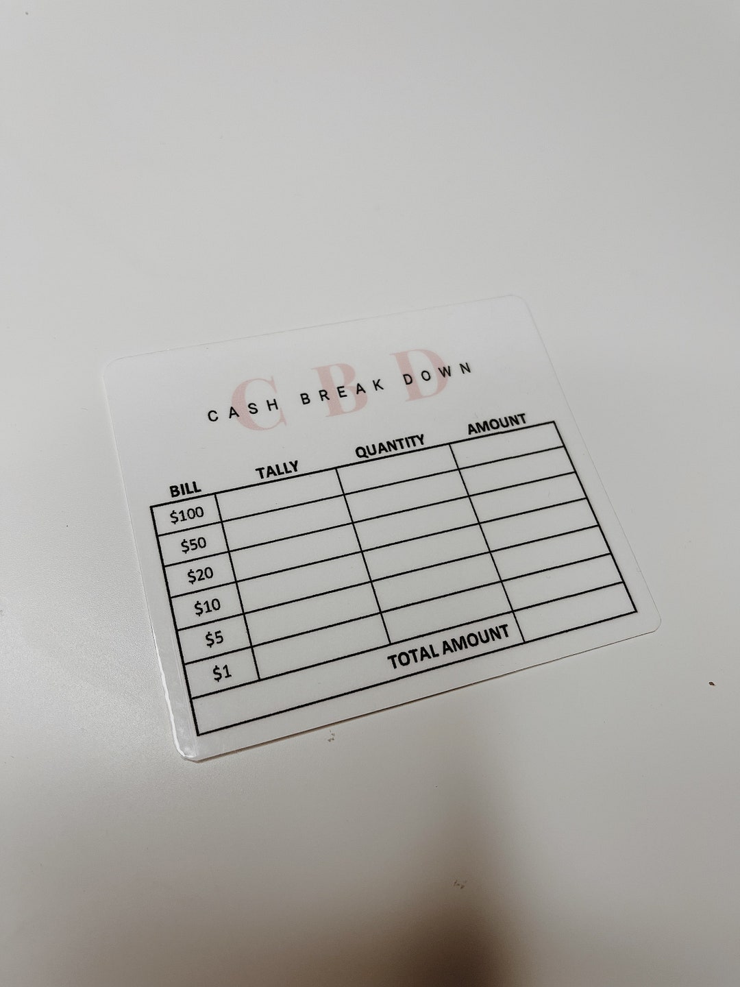 Cash Break Down Card - Etsy