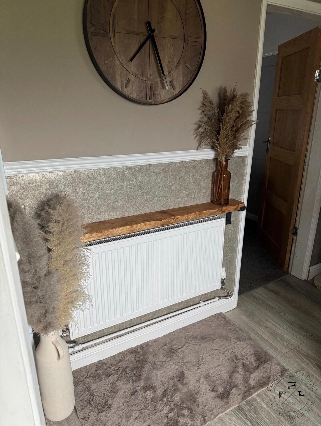 Reclaimed Solid Wood Radiator Shelf | Narrow Entryway Shelf | Reclaimed ...