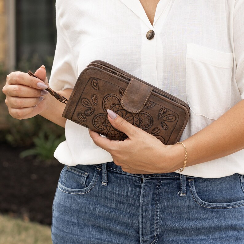 Handmade Floral Leather Wallet: Women's Clutch, Billfold Coin Purse - Etsy