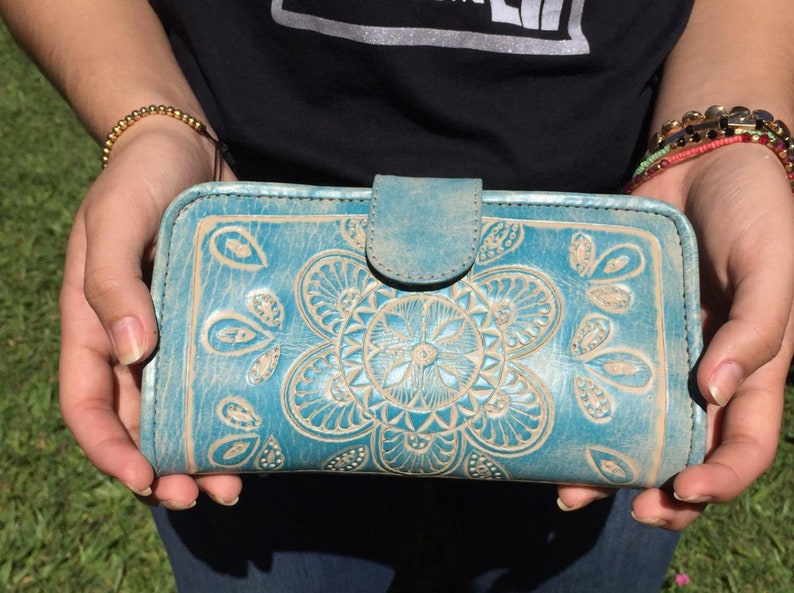 Handmade Floral Leather Wallet: Women's Clutch, Billfold Coin Purse - Etsy