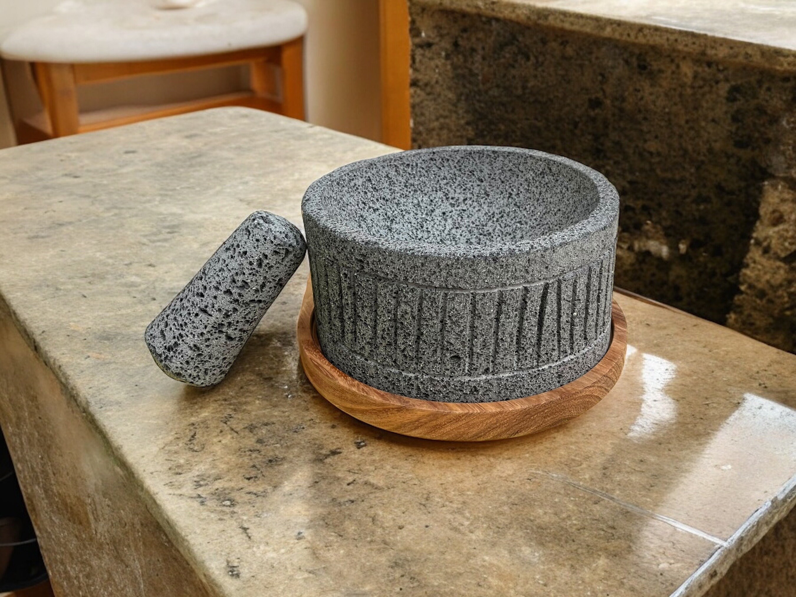 Handcrafted Cylindrical Mortar With Parota Wood Stand - Etsy