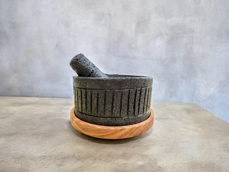 Handcrafted Cylindrical Mortar With Parota Wood Stand - Etsy