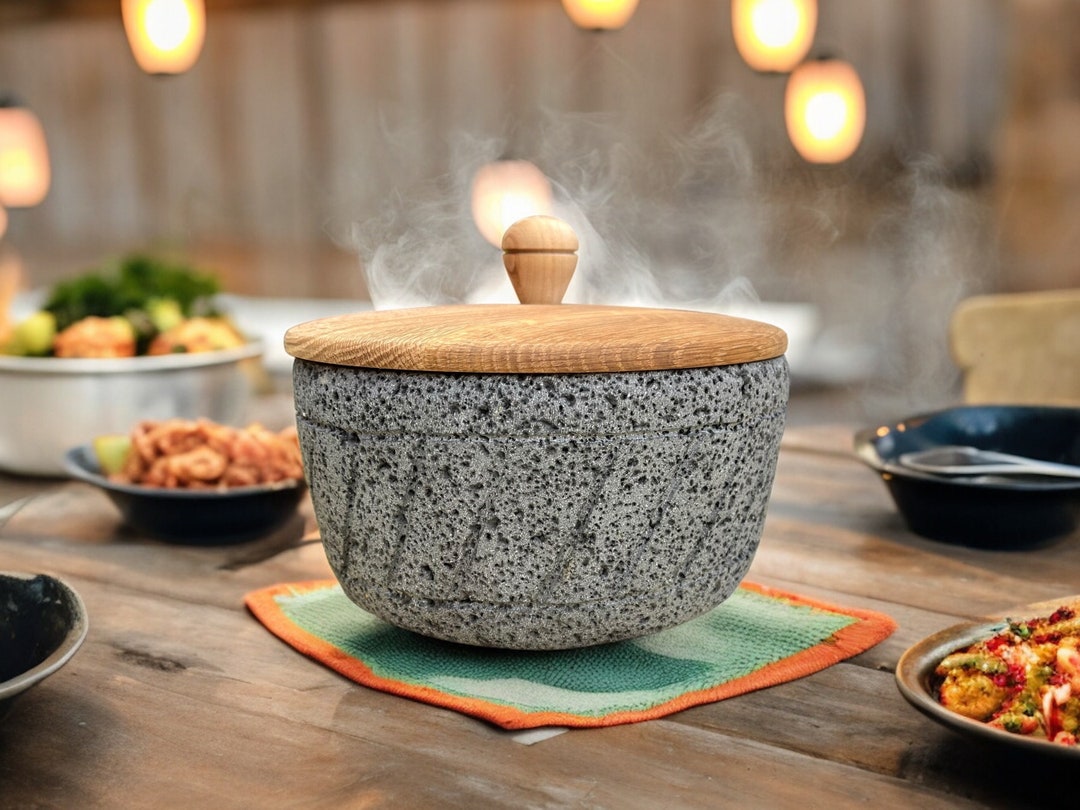 Handmade Stone Tortilla Warmer With Parota Wood Lid | Stone Tortilla ...