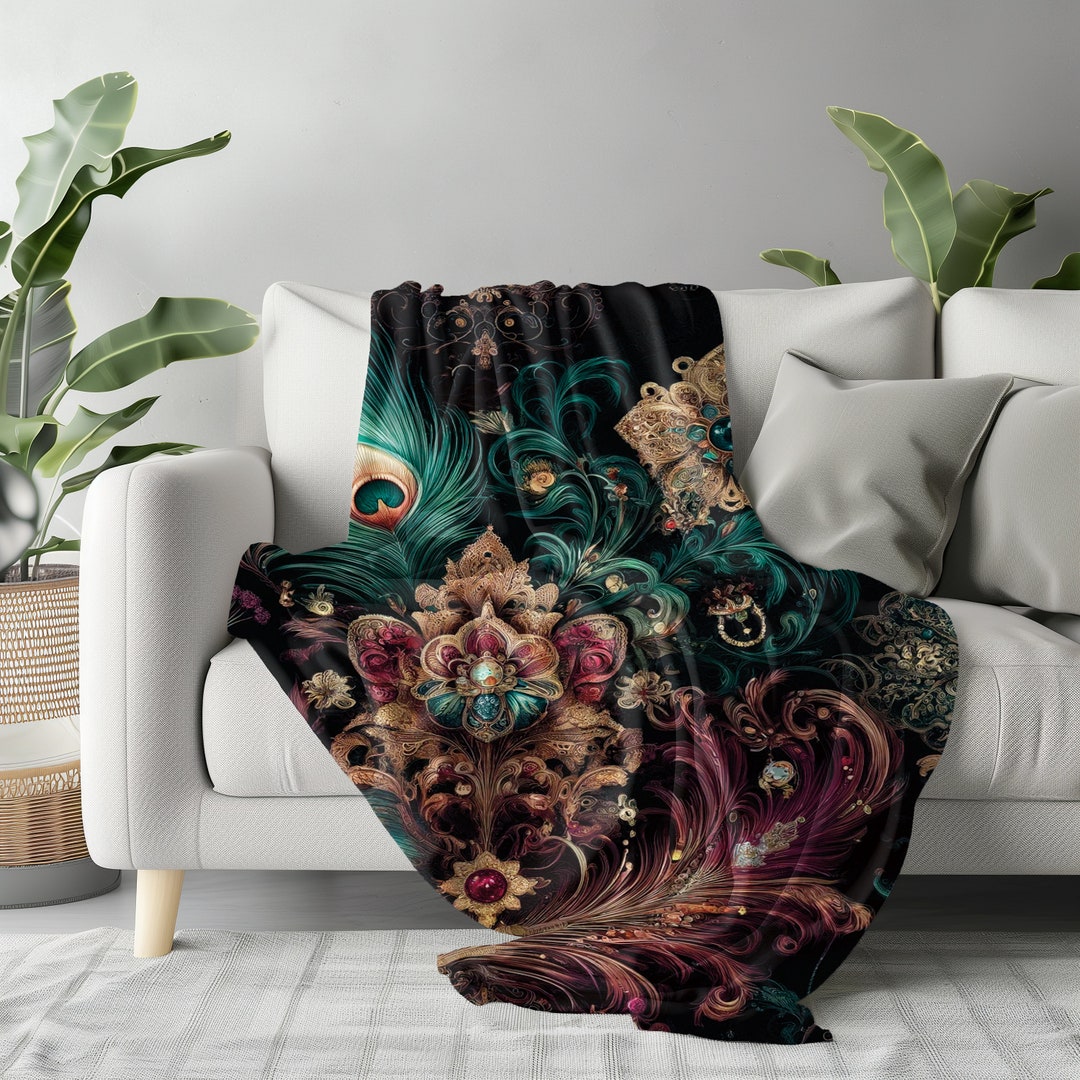 Jewel Tones Dark Coquette Throw Blanket Luxurious Deep Hues for Elegant ...