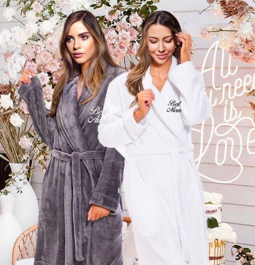 Short Plush Bathrobe Personalized Ladies' Custom Embroidery Bathroom ...