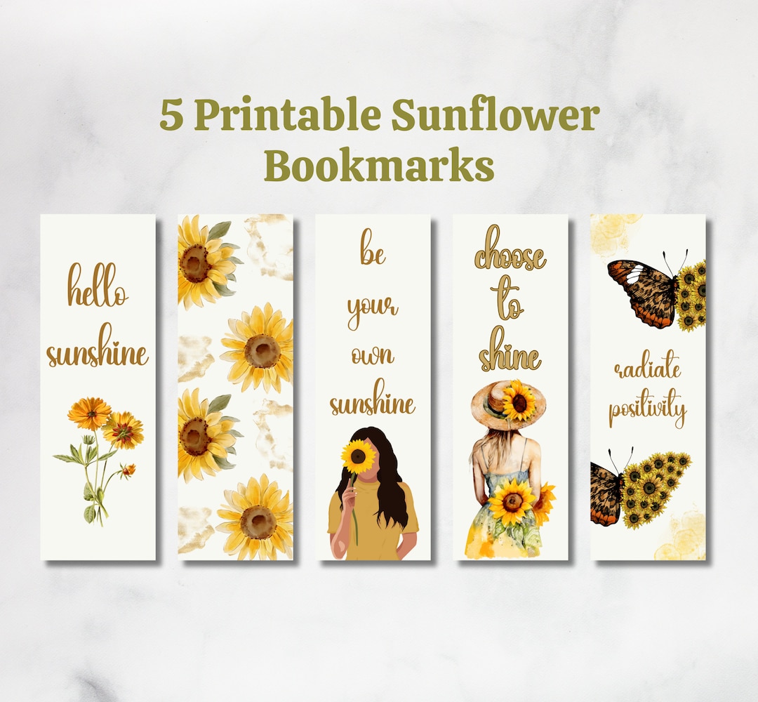 5 PRINTABLE Sunflower Bookmarks| Bookmark PNG| Bookmarks for Book ...