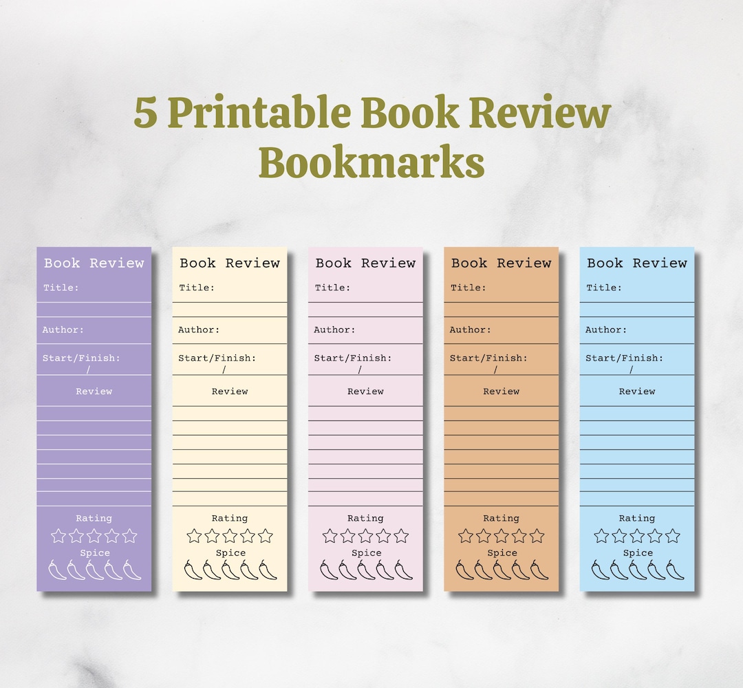 5 PRINTABLE Book Review Bookmarks| Bookmark PNG| Bookmarks for Book ...
