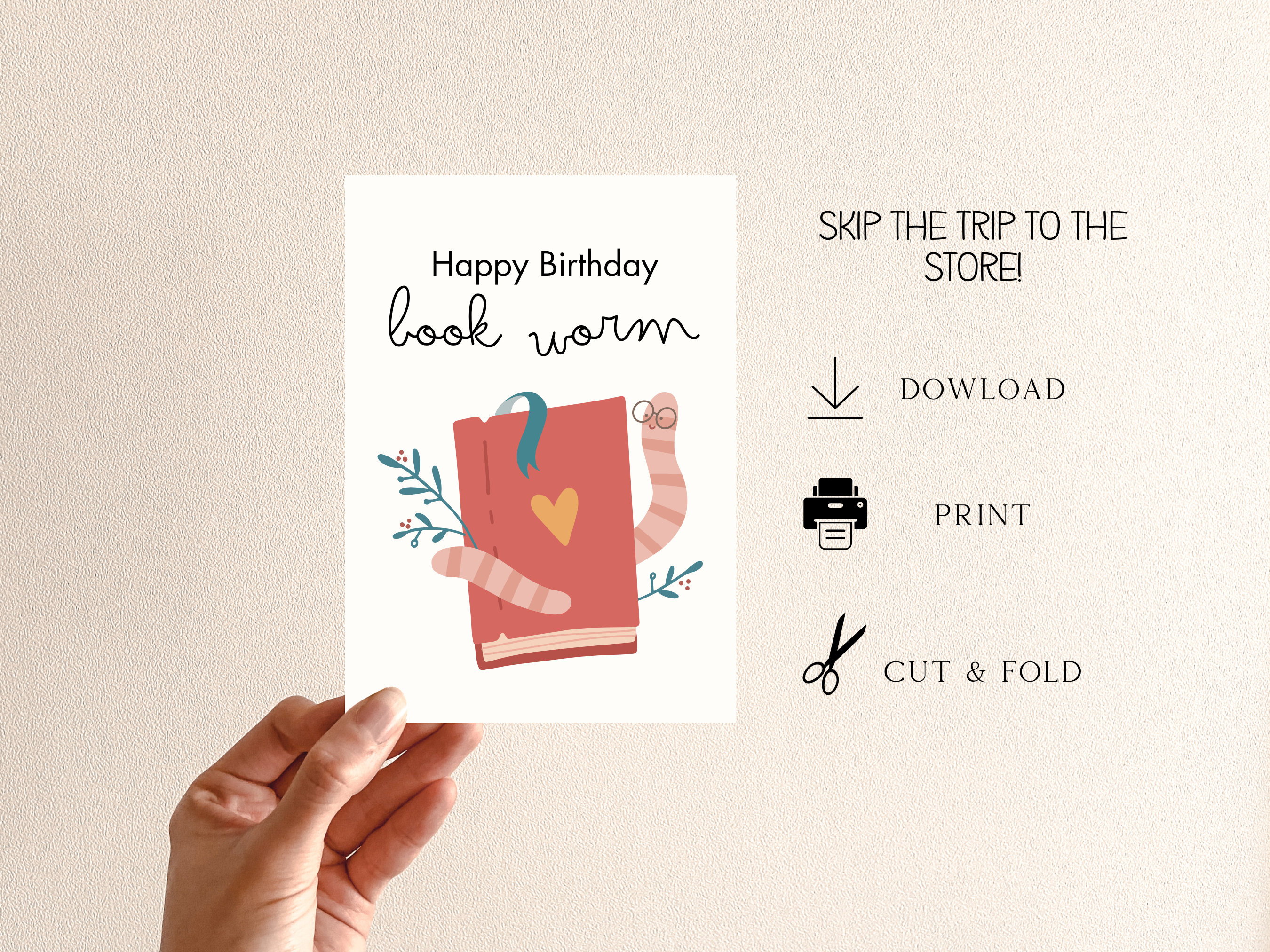 PRINTABLE Bookworm Birthday Card| Bookish Gifts| Birthday Cards ...