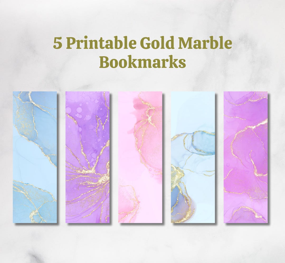 5 PRINTABLE Gold Marble Bookmarks| Bookmark PNG| Bookmarks for Book ...