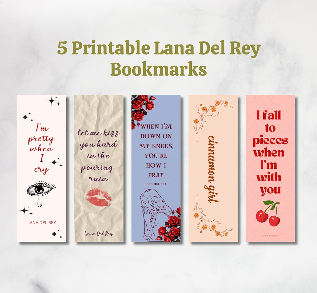 5 PRINTABLE Lana Del Rey Bookmarks Bookmark PNG Bookmarks for Book ...