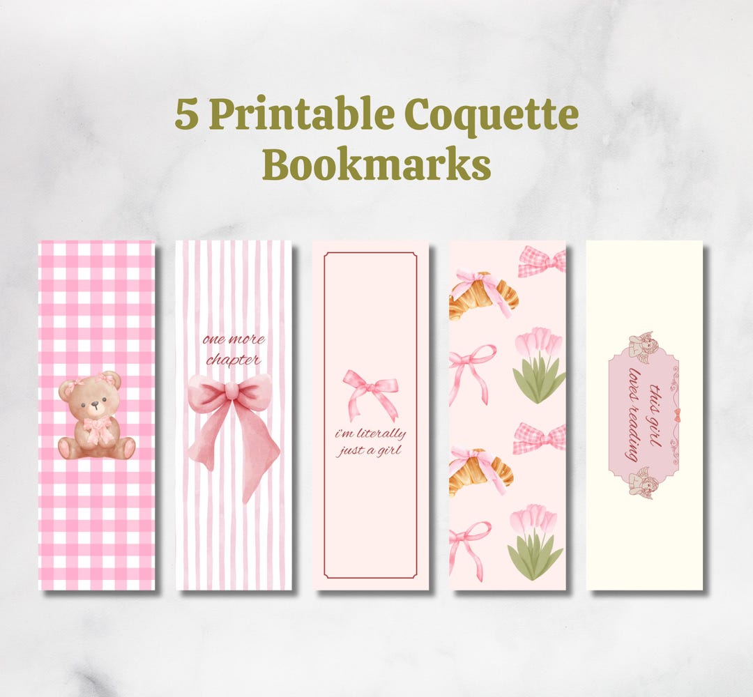 5 PRINTABLE Coquette Bookmarks| Bookmark PNG| Bookmarks for Book Lovers ...