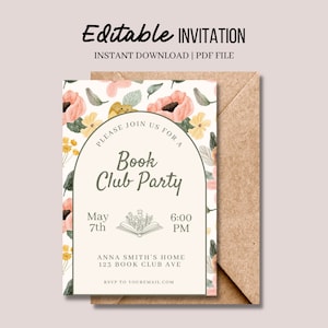 Book Club Party Invitation| Editable Book Club Party Invitation ...