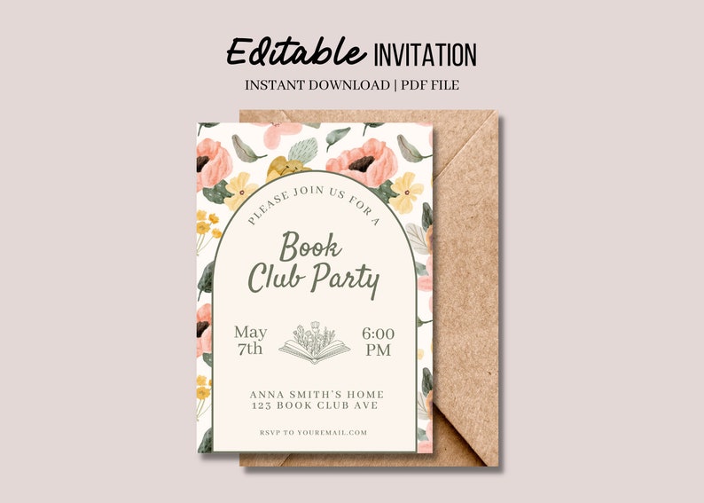 Book Club Party Invitation| Editable Book Club Party Invitation ...