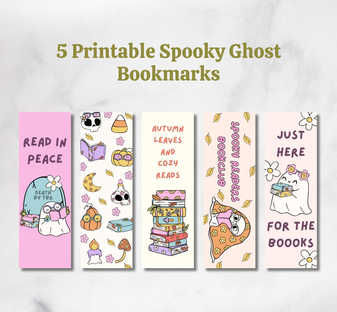 5 PRINTABLE Spooky Ghost Bookmarks| Bookmark PNG| Bookmarks for Book ...